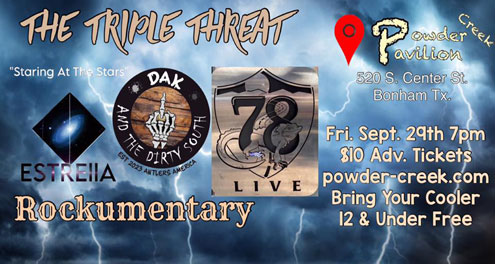 3-band 'Rockumentary' at Powder Creek Pavilion Sept. 29 - North Texas e ...