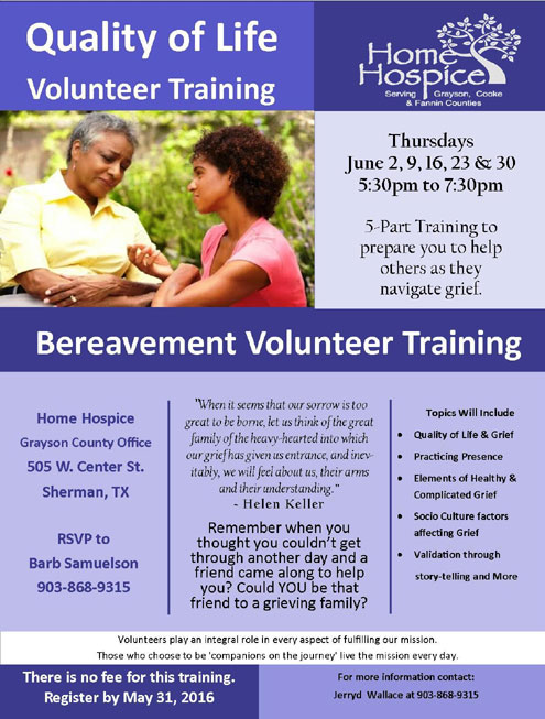 Bereavement Volunteer Training - North Texas e-News